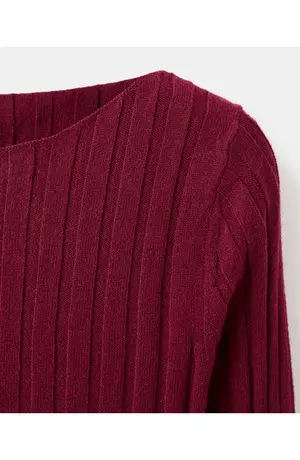Mango Boat Neck Ribbed Sweater - Wine