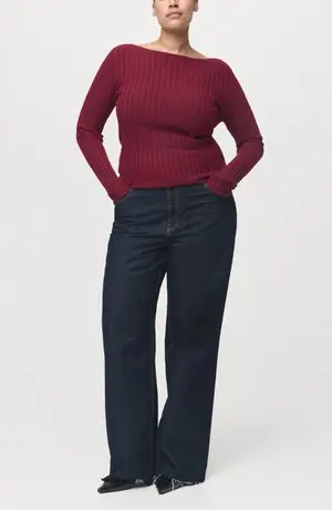 Mango Boat Neck Ribbed Sweater - Wine
