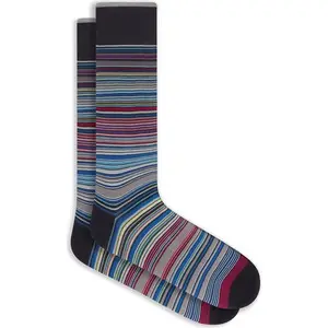 BUGATCHI Stripe Mercerized Cotton Blend Dress Socks