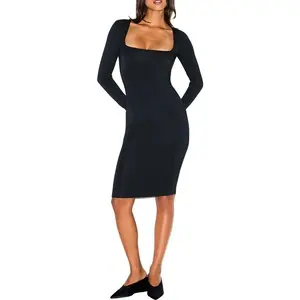 SKIMS Smooth Layers Long Sleeve Dress - Obsidian
