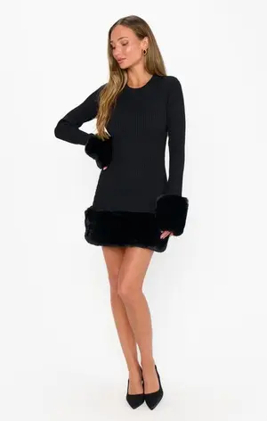 Show Me Your Mumu Mini Dress With Faux Fur Trim