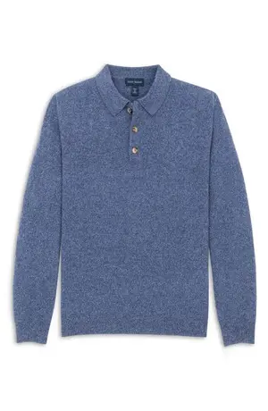 Scott Barber Cashmere Polo - Denim Heather