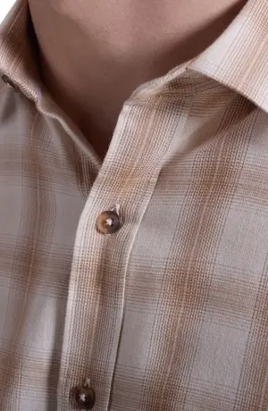 Bugatchi Julian Shaped Fit Plaid Button-up Shirt - Camel