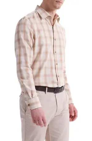 Bugatchi Julian Shaped Fit Plaid Button-up Shirt - Camel