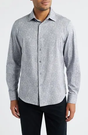 Bugatchi James Ooohcotton® Serpentine String Print Twill Button-up Shirt - Platinum