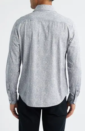 Bugatchi James Ooohcotton® Serpentine String Print Twill Button-up Shirt - Platinum