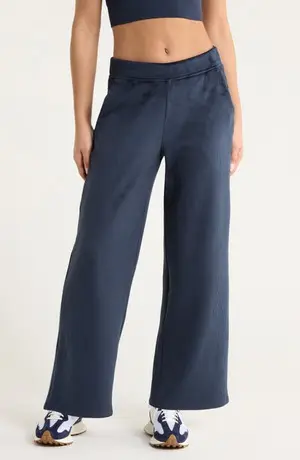 Zella Plush Ribbed Wide Leg Pants - Navy Sapphire