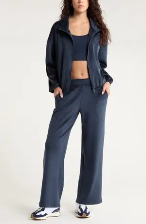 Zella Plush Ribbed Wide Leg Pants - Navy Sapphire