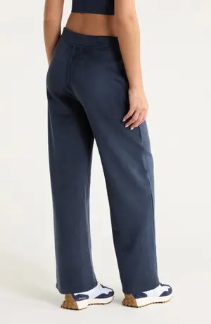 Zella Plush Ribbed Wide Leg Pants - Navy Sapphire
