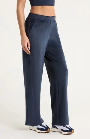 Zella Plush Ribbed Wide Leg Pants - Navy Sapphire