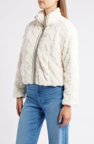 CITY BLUES Textured Faux Fur Jacket - Cream