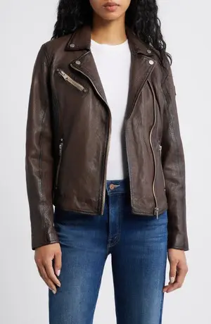 Mauritius Sofia Lambskin Moto Jacket - Brown