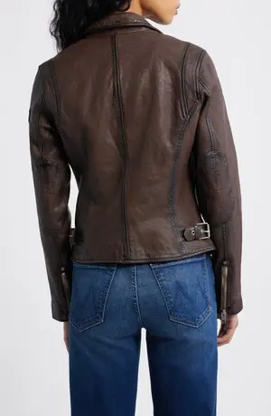 Mauritius Sofia Lambskin Moto Jacket - Brown