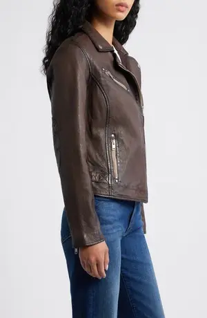 Mauritius Sofia Lambskin Moto Jacket - Brown