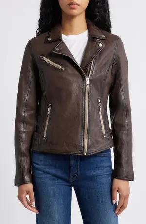 Mauritius Sofia Lambskin Moto Jacket - Brown