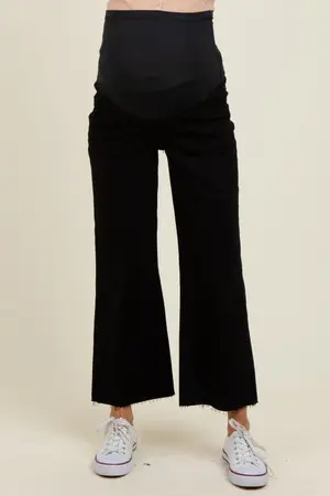 PINKBLUSH Raw Hem Cropped Wide Leg Maternity Jeans