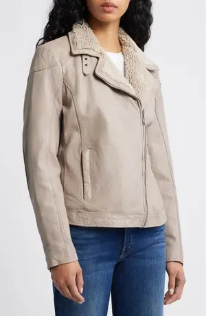 Mauritius Jenja Fleece Lined Leather Moto Jacket