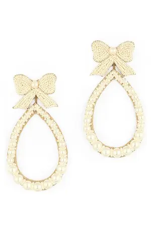 Deepa Gurnani Darana Bow & Faux Pearl Drop Earrings - Ivory
