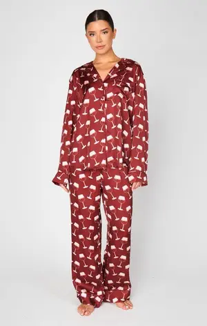 Show Me Your Mumu Classic Pj Set - Red Wine Silky