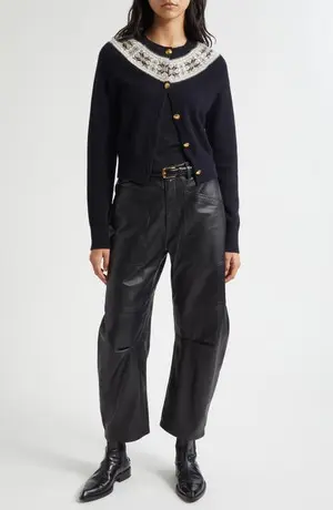 NILI LOTAN Shon Barrel Leg Leather Trousers - Black