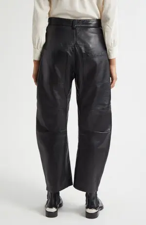 NILI LOTAN Shon Barrel Leg Leather Trousers - Black