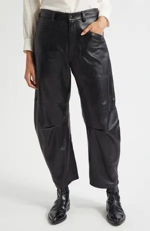 NILI LOTAN Shon Barrel Leg Leather Trousers - Black