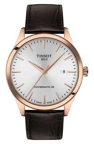 TISSOT Classic Dream Automatic Leather Strap Watch - Silver