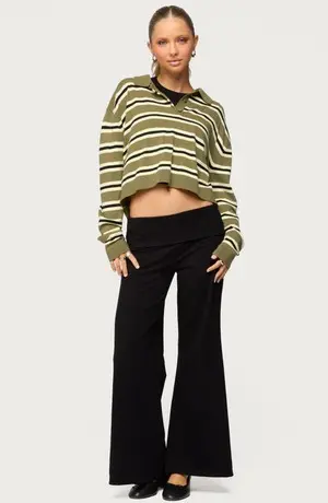 EDIKTED Wide Leg Foldover Pants - Black