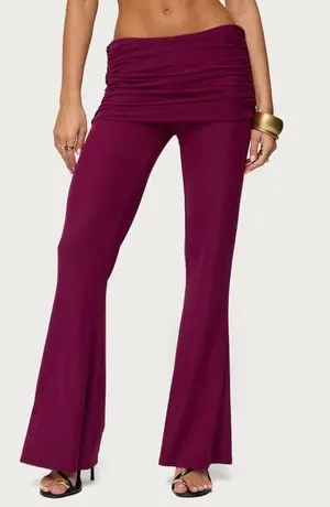 EDIKTED Halli Foldover Flare Pants - Burgundy