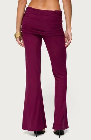 EDIKTED Halli Foldover Flare Pants - Burgundy