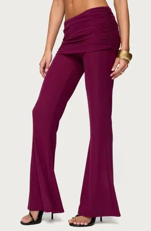 EDIKTED Halli Foldover Flare Pants - Burgundy