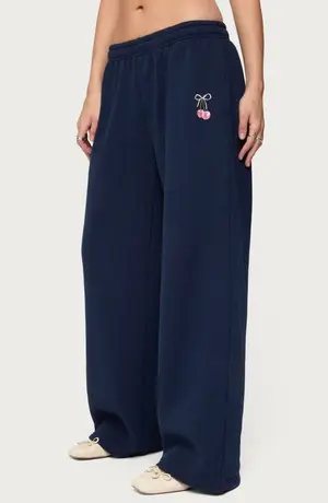 EDIKTED Bow Wide Leg Sweatpants - Navy