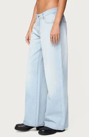 EDIKTED Magda Acid Wash Wide-leg Jeans - Light-blue