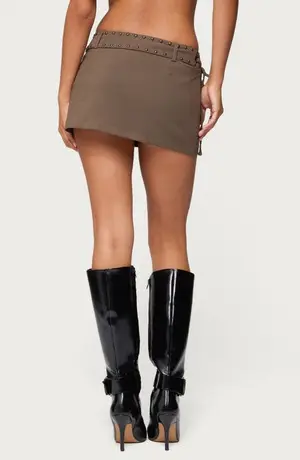 EDIKTED Studded Tie Belt Mini Skort