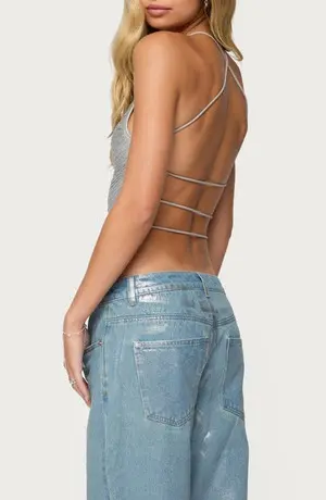 EDIKTED Metallic Fringe Camisole - Silver