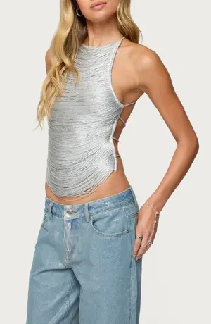 EDIKTED Metallic Fringe Camisole - Silver