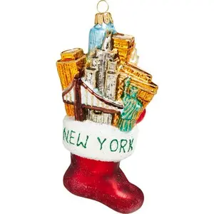 THE WHITEHURST COMPANY Nyc Stocking Glass Ornament - Red Multi