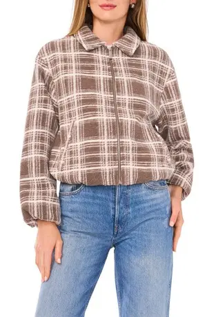 Vince Camuto Plaid High Pile Fleece Bubble Jacket