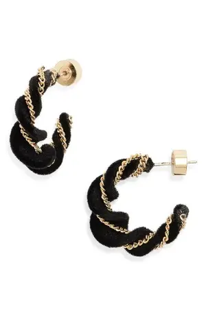 Nordstrom Velvet Chain Hoop Earrings - Black- Gold
