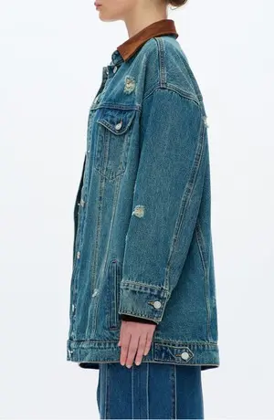 BAYEAS Distressed Denim Trucker Jacket