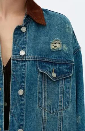 BAYEAS Distressed Denim Trucker Jacket