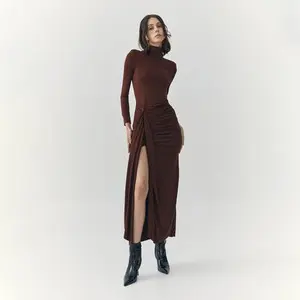 ATS Evangeline Turtleneck Maxi Dress - Brown