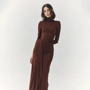 ATS Evangeline Turtleneck Maxi Dress - Brown