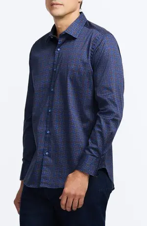 Robert Graham Talbot Geometric Print Stretch Cotton Button-up Shirt