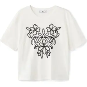 Mango Floral Embroidered Cotton T-shirt - White