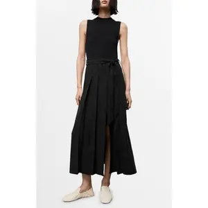Mango Mixed Media Pleated Midi Dress