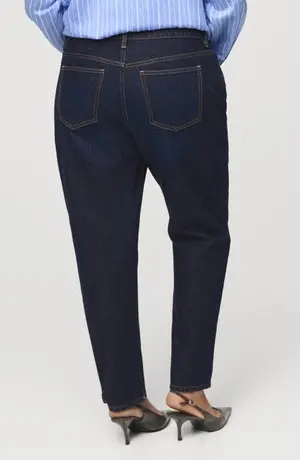 Mango Crop Mom Jeans - Dark Blue