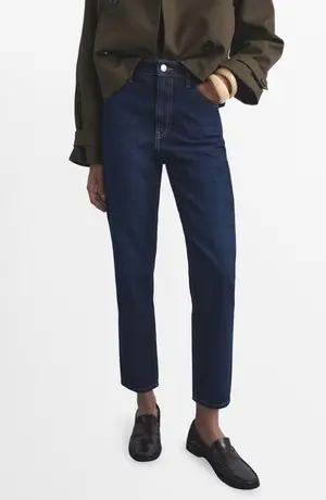 Mango Crop Mom Jeans - Dark Blue