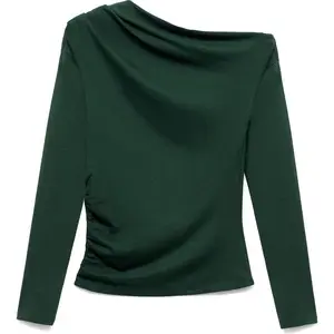 Mango Ruched Asymmetric Top - Dark Green