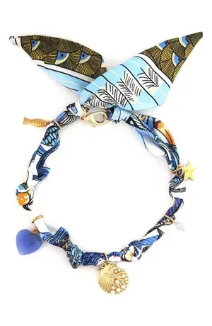 PANACEA Print Fabric Charm Necklace - Blue